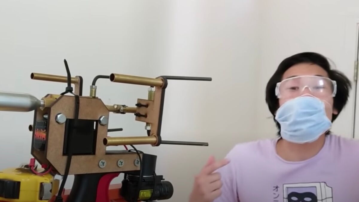 One man has invented a gun that shoots masks onto people's faces