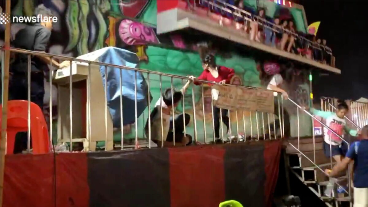 This terrifying video capture shows five people falling out of a ...