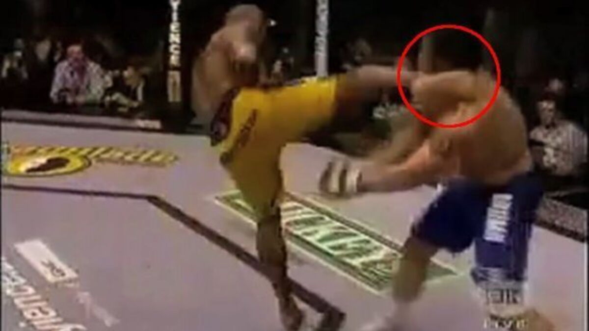 Ein heftiger Kick bringt einen Freefighter zu Boden